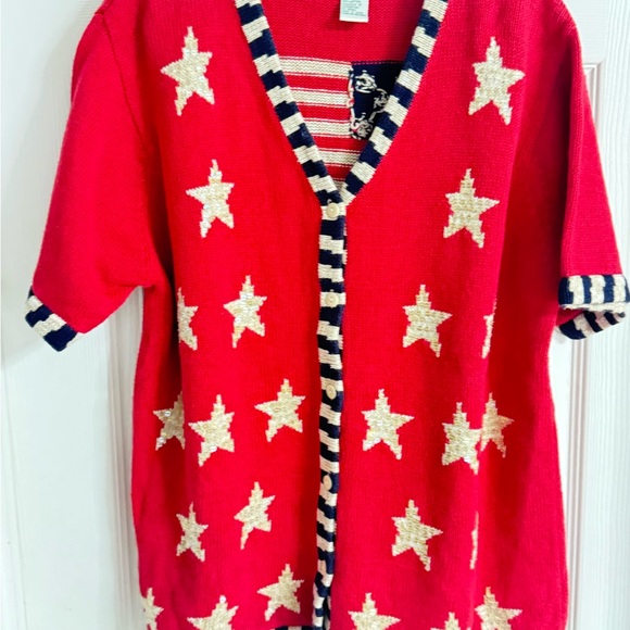 Quacker Factory | Tops | Quacker Factory Red Cardigan With Star Design ...